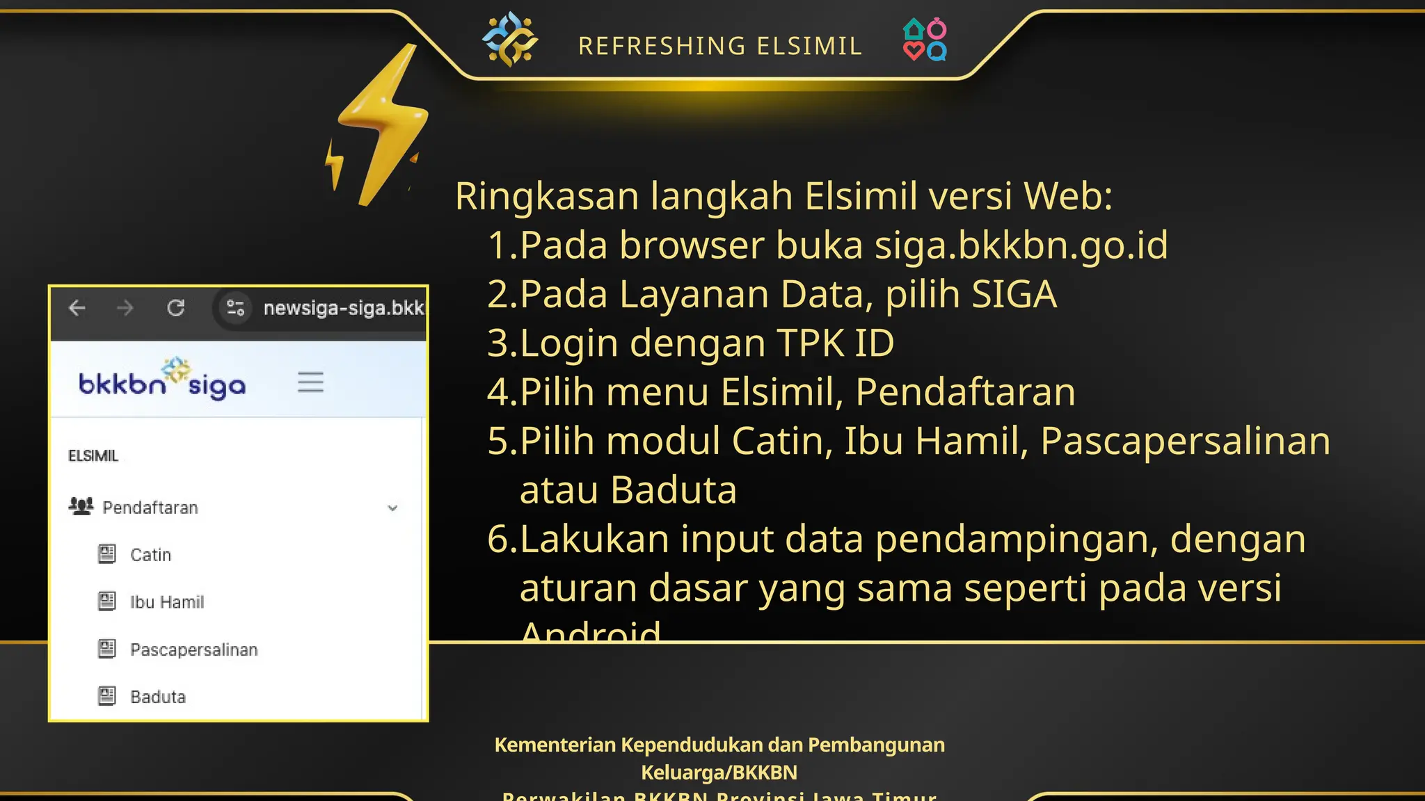 tata cara mengoperasikan aplikasi SIGA mobile Elsimil BKKBN | PPTX