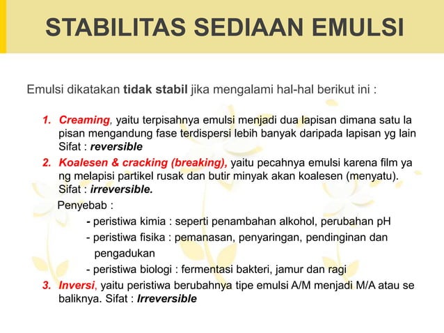 SEDIAAN EMULSI : DEFINISI, TIPE EMULSI, JENIS EMULGATOR DAN CARA PEMBUATAN | PPTX