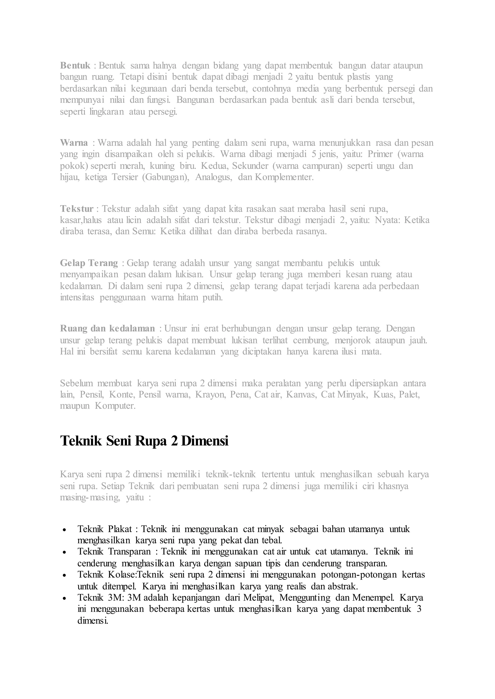 Materi seni rupa dua dimensi | DOCX