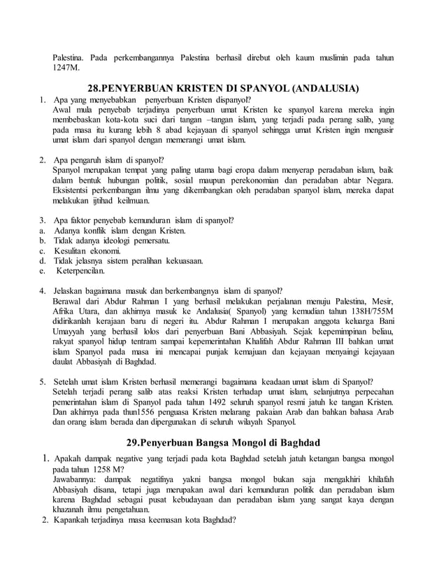 Materi soal dan jawaban mata kuliah sejarah peradaban islam | DOCX