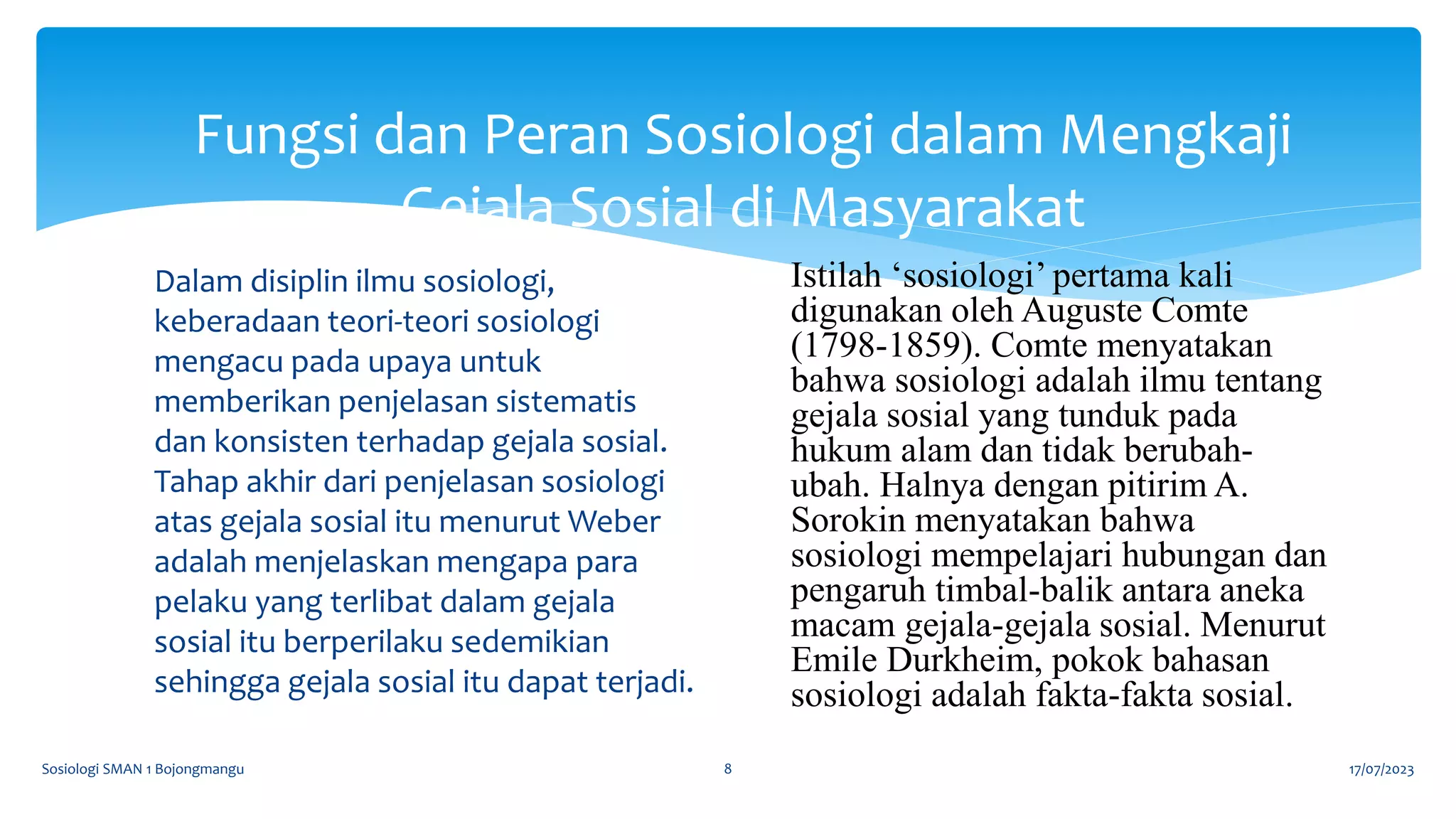 Materi Sosiologi Kelas X. Bab 1. Fungsi dan Peran Sosiologi (Kurikulum ...