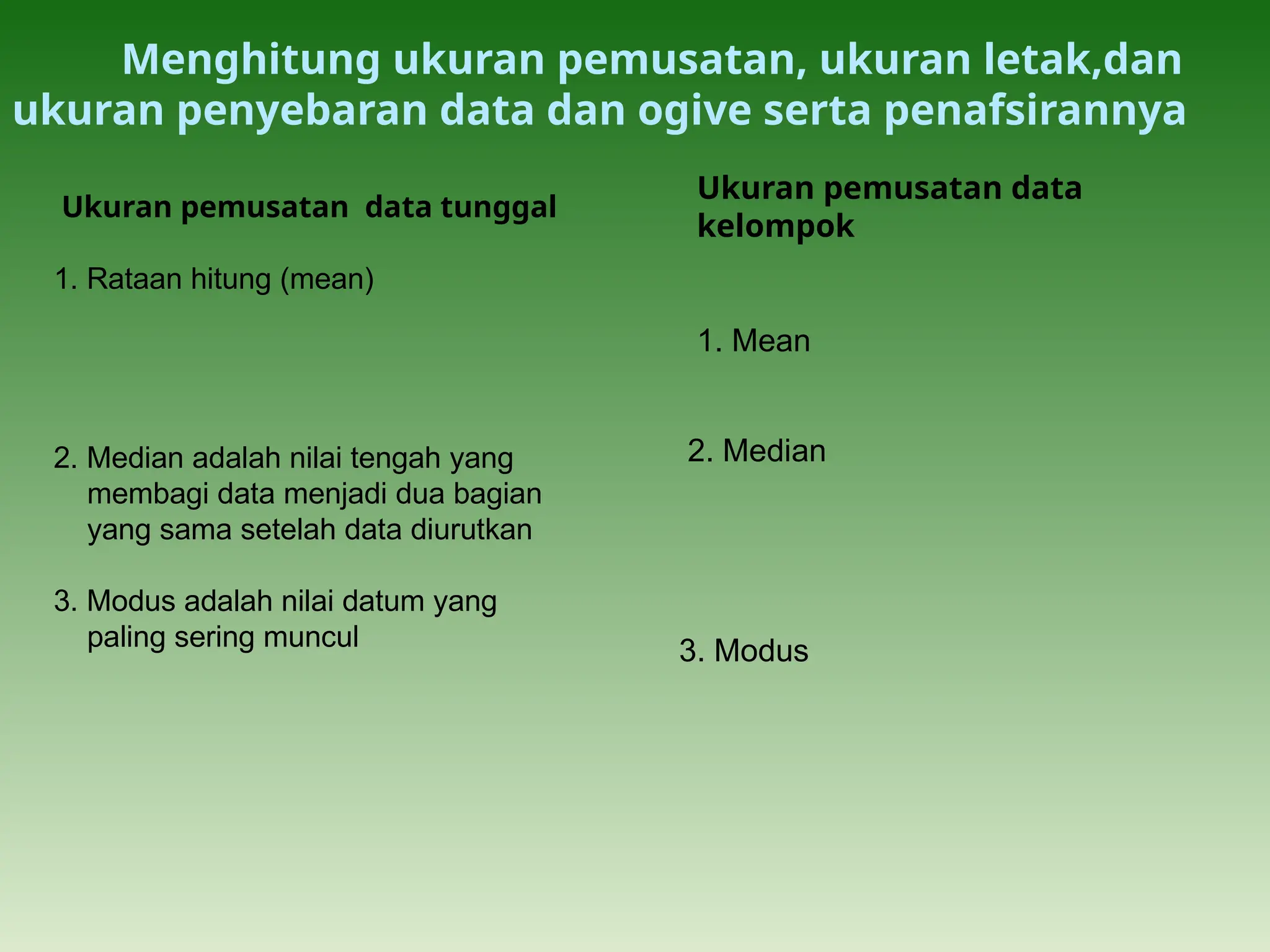 MATERI STATISTIKA EPENYAJIAN DATA, UKURAN PEMUSATAN DATA DAN UURAN ...