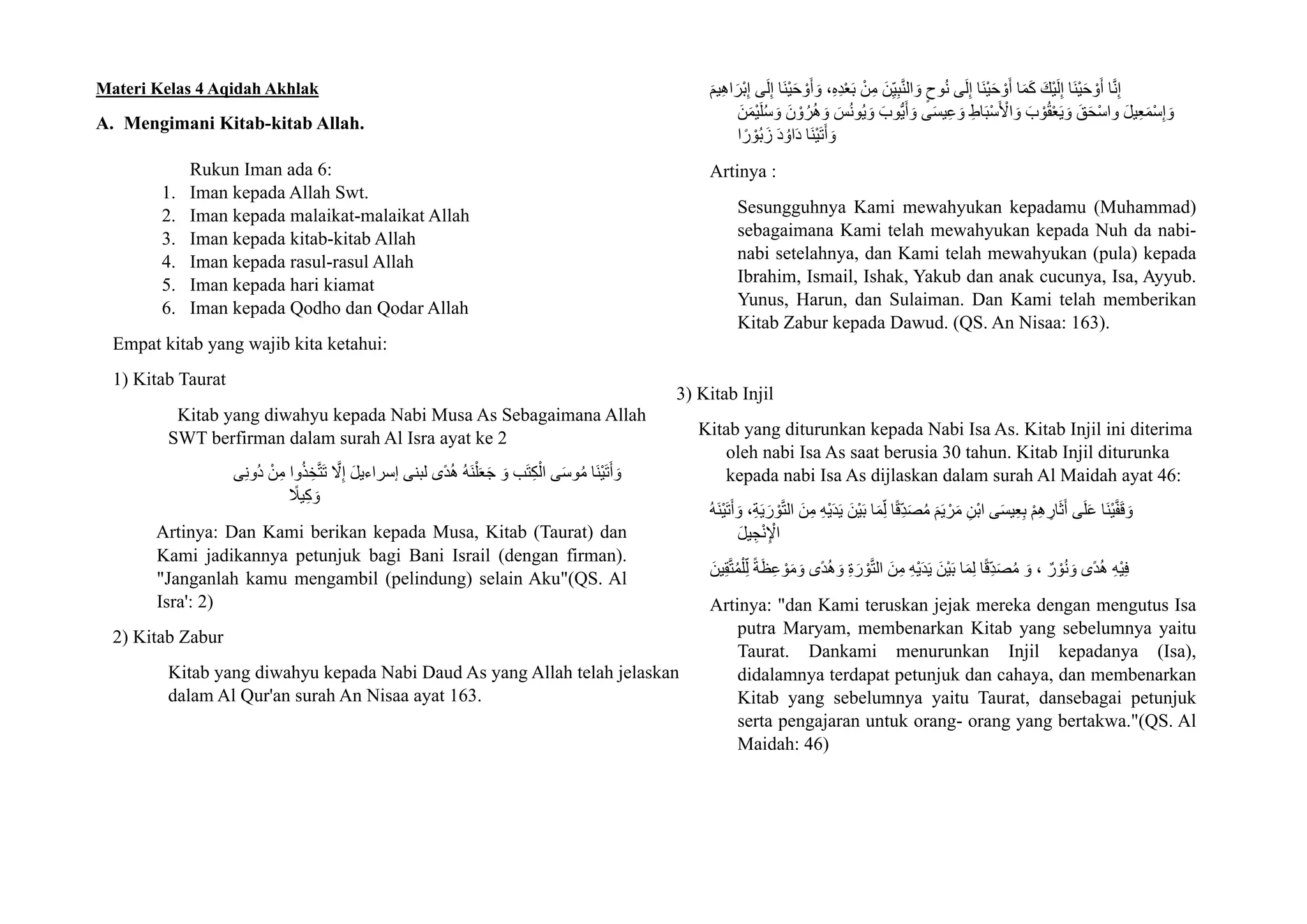 MATERI STS AQIDAH KLS 4 Semst II aga islam | PDF