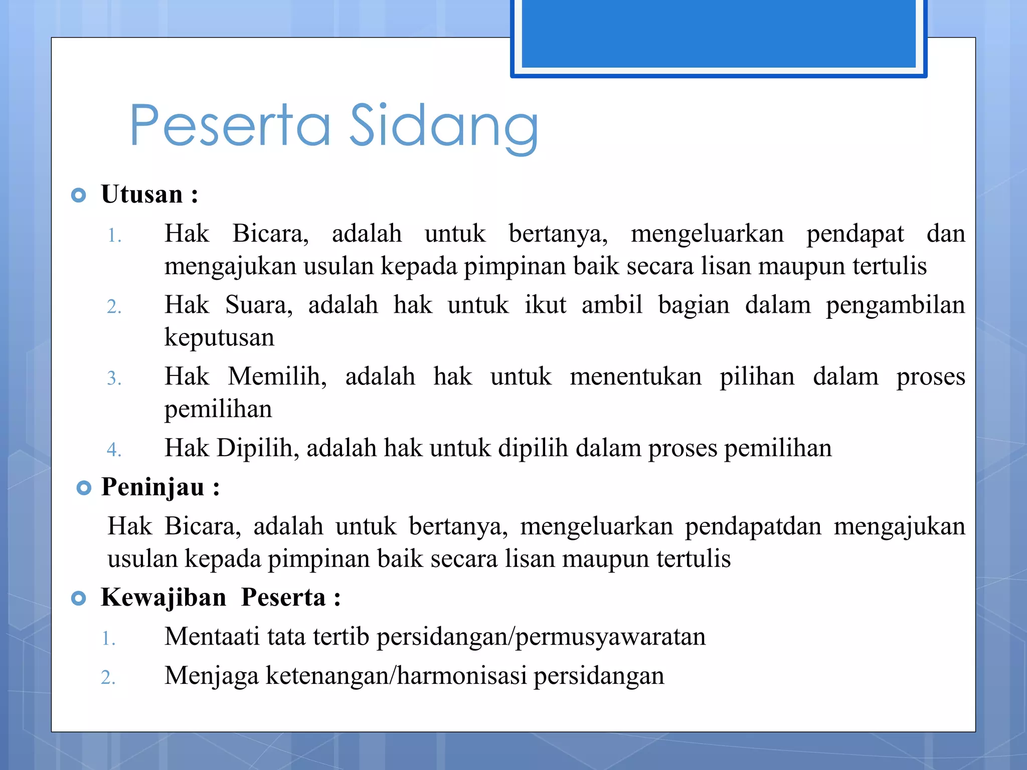 Materi teknik persidangan dalam organisasi | PDF