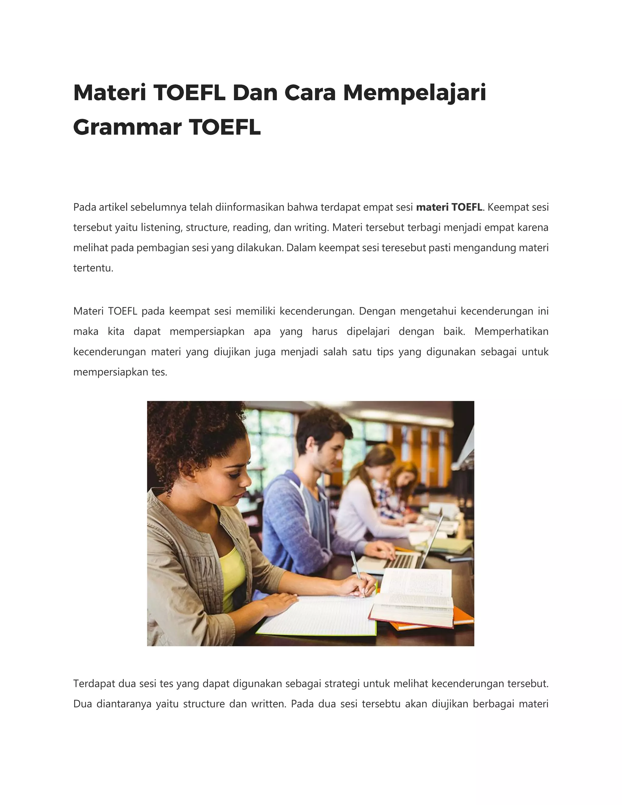 Materi Toefl dan Cara Mempelajari Grammar Toefl | PDF