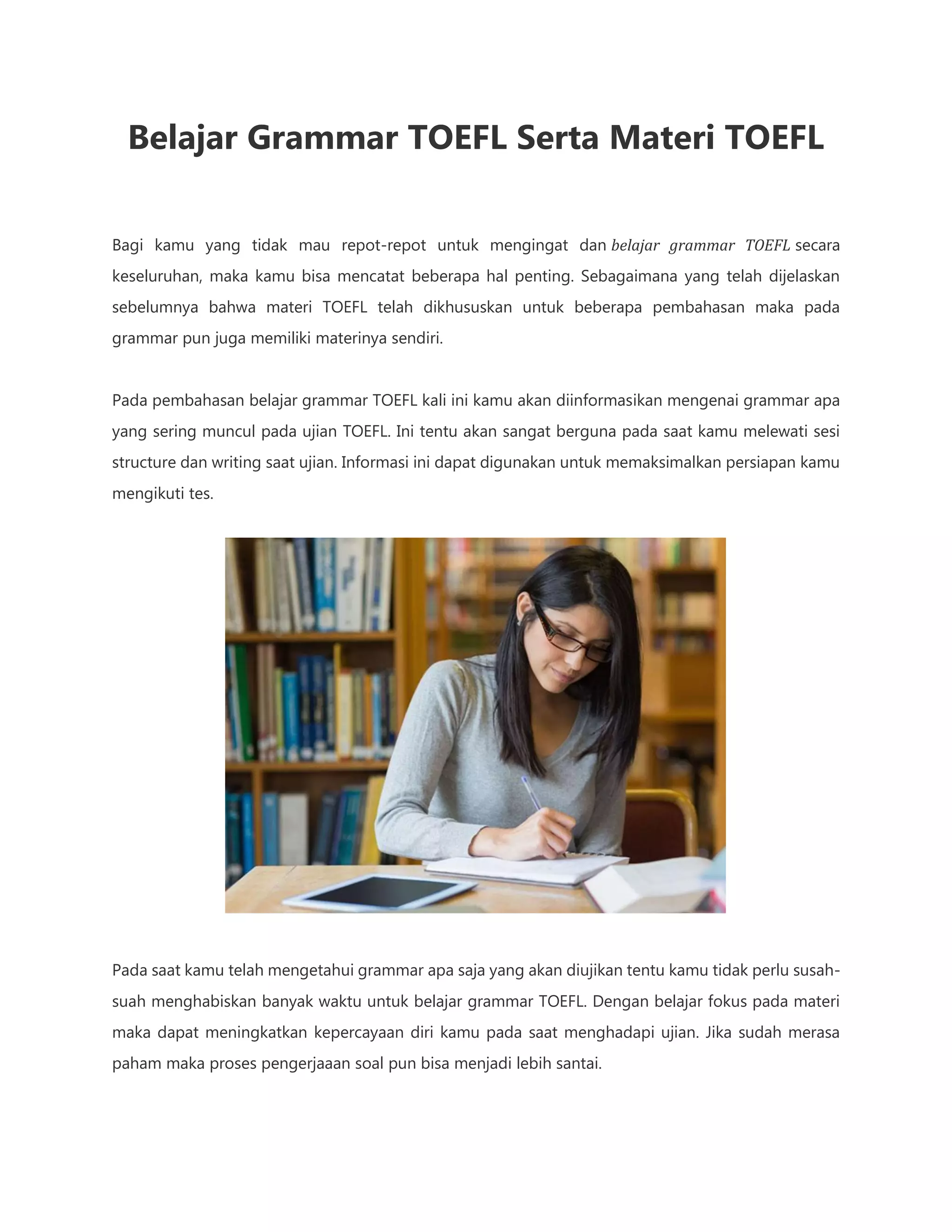 Materi Toefl dan Cara Mempelajari Grammar Toefl | PDF