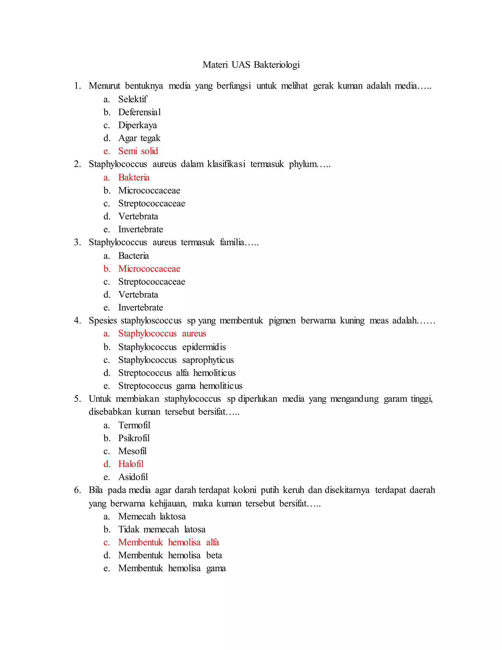 Soal dan Jawaban Bakteriologi | DOCX