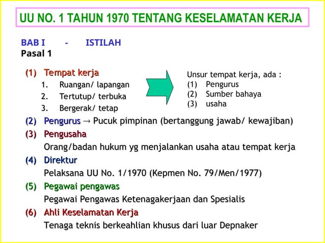 Materi Undang Undang Nomor 1 Tahun 1970 tentang Keselamatan Kerja.ppt