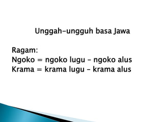 ringkasan materi unggah-ungguh basa jawi | PDF