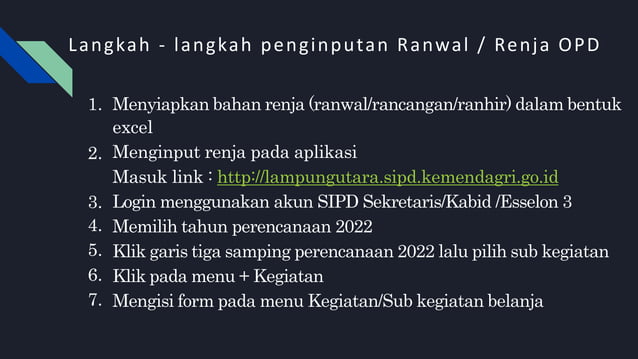 Penyusunan Renja Perangkat Daerah Tahun 2022 | PPTX