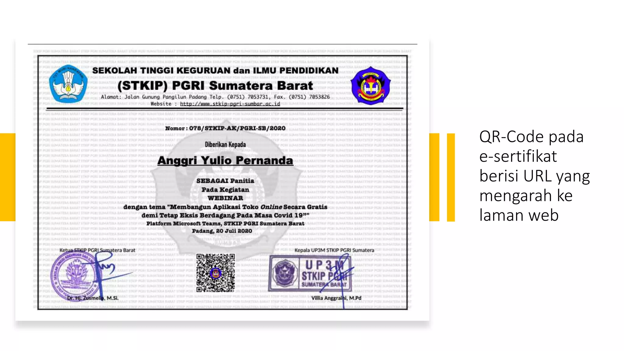QR-Code sebagai media validasi E-sertifikat | PPT