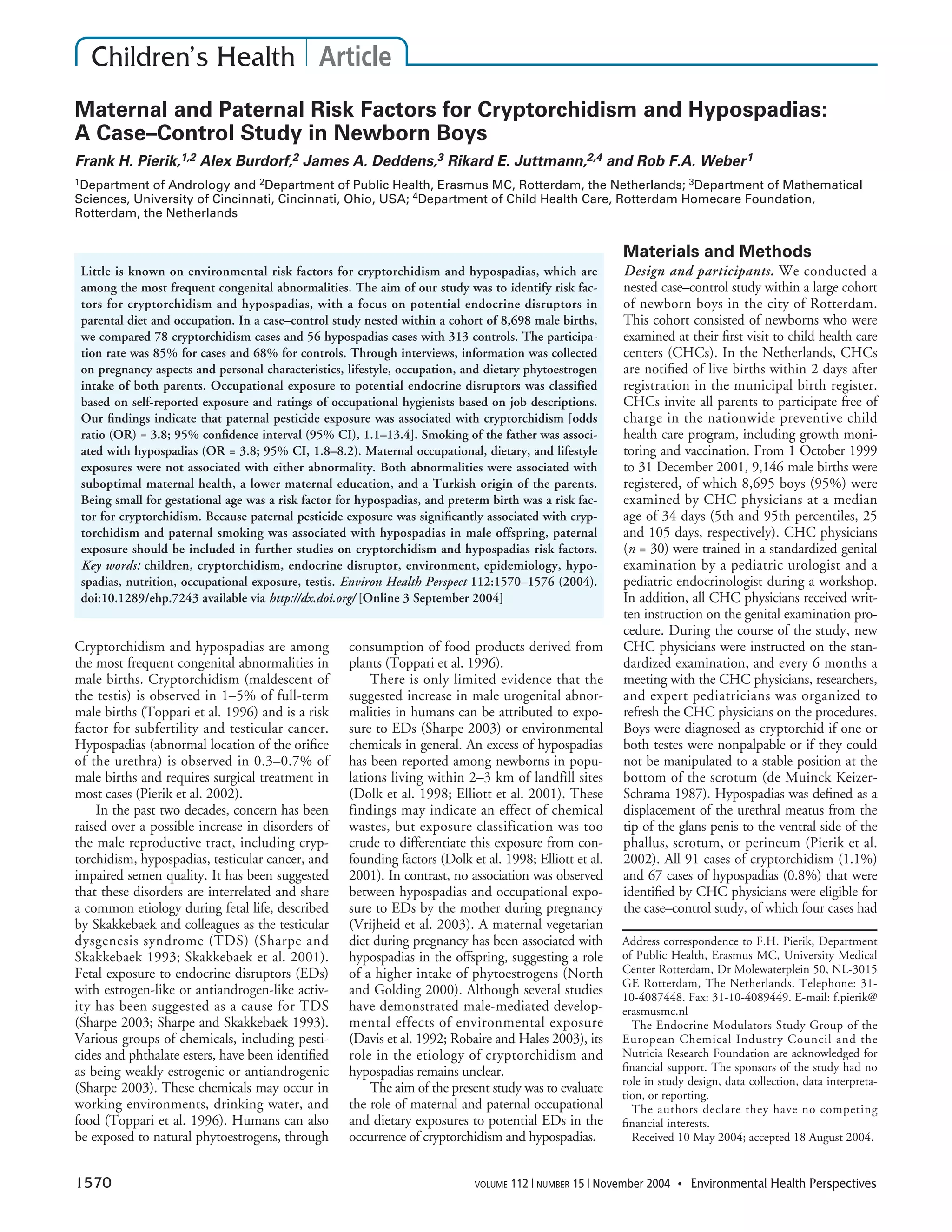 Maternal And Paternal Risk Factors For Cryptorchidism And Hypospadias A ...