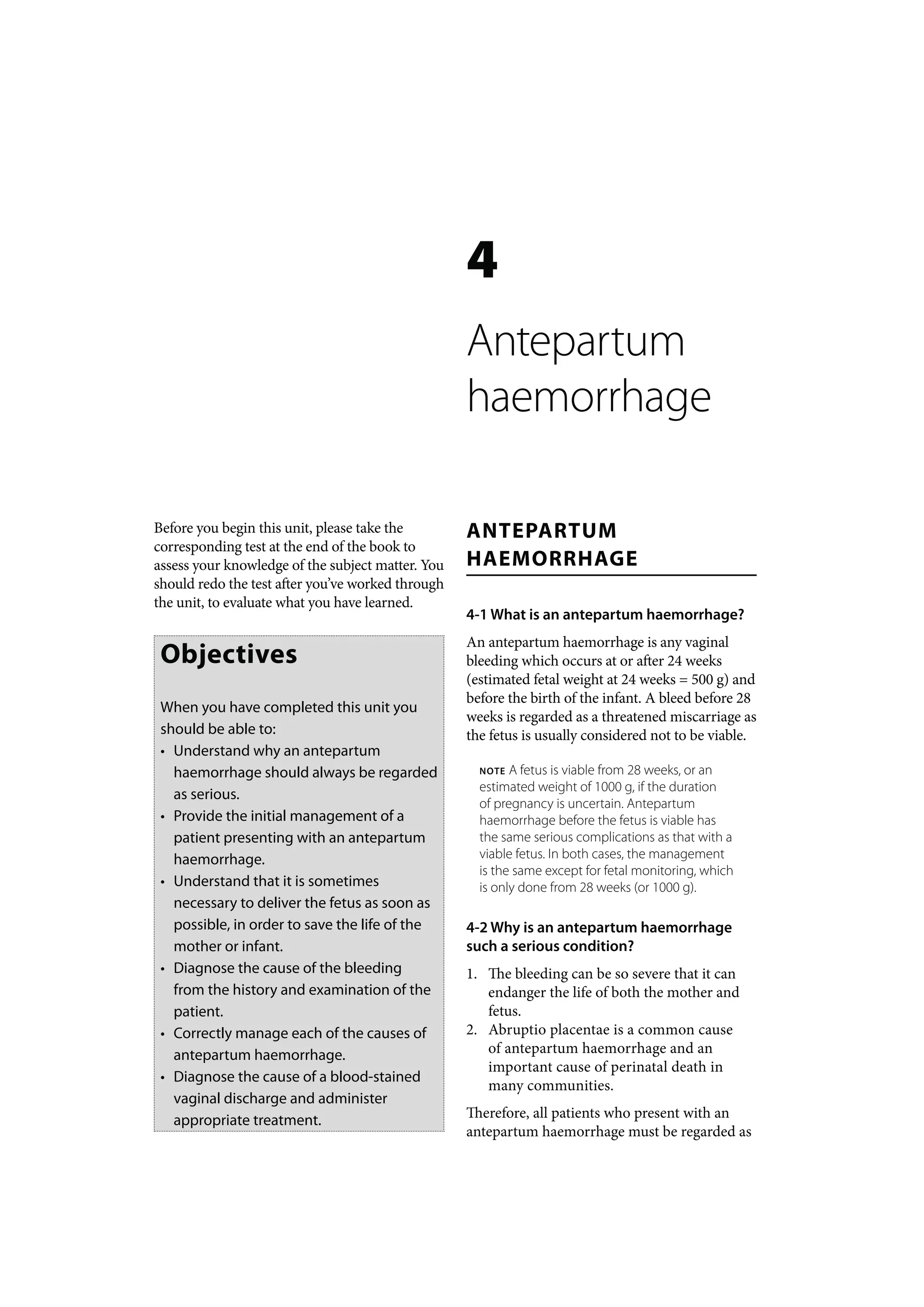 Maternal Care: Antepartum haemorrhage | PDF