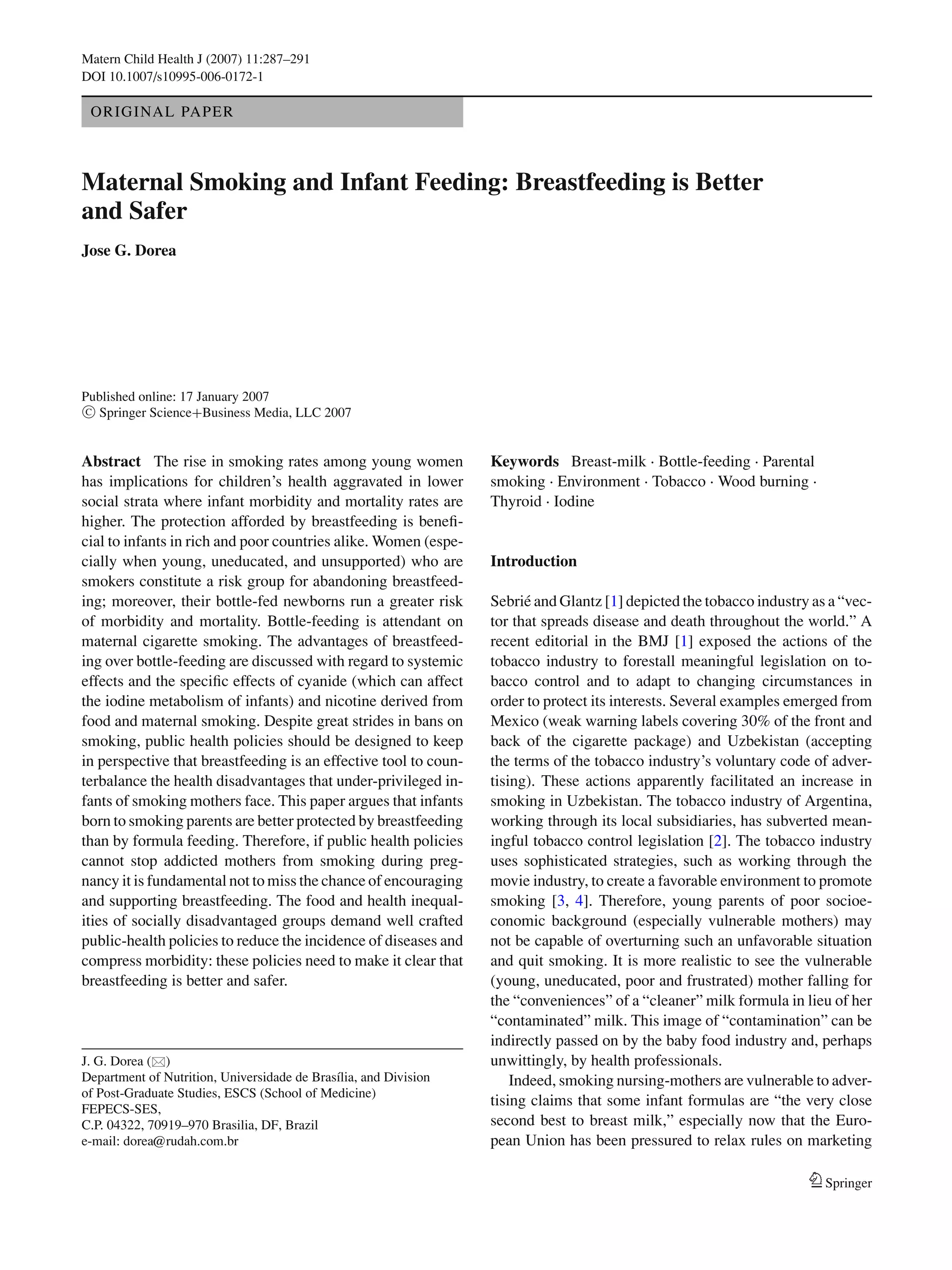 Maternal Smoking And Infant Feeding Breastfeeding Is Better And Safer | PDF
