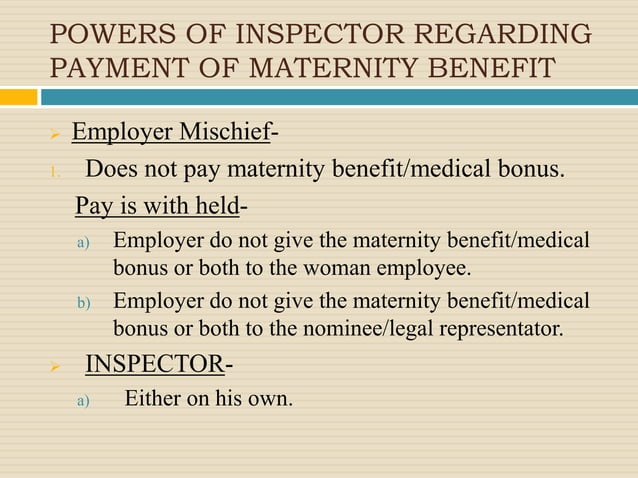 Maternity benefit act | PPTX | Pregnancy | Reproductive Health