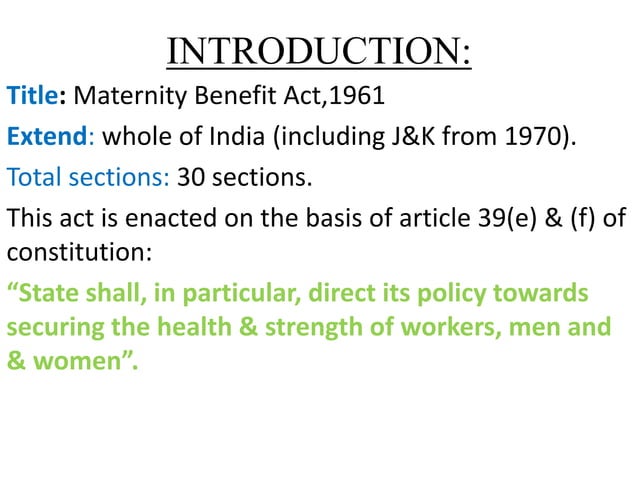 Maternity benefit act,1961 | PDF
