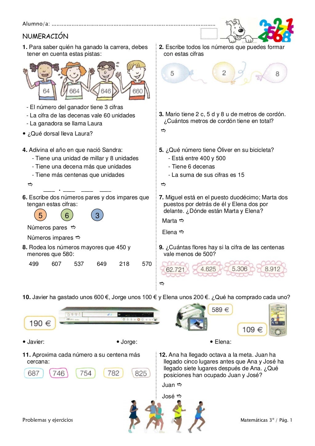 Matemáticas de 3º Primaria. Problemas y ejercicios