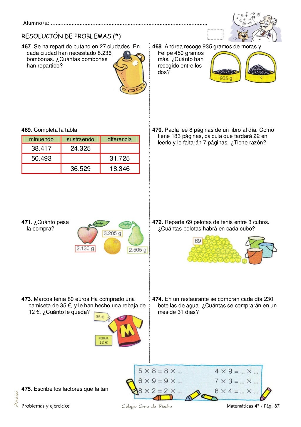 Matemáticas de 4º de Primaria. Problemas y ejercicios.