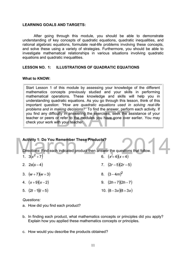 K TO 12 GRADE 9 LEARNER’S MATERIAL IN MATHEMATICS | PDF