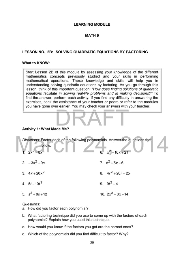 K TO 12 GRADE 9 LEARNER’S MATERIAL IN MATHEMATICS | PDF