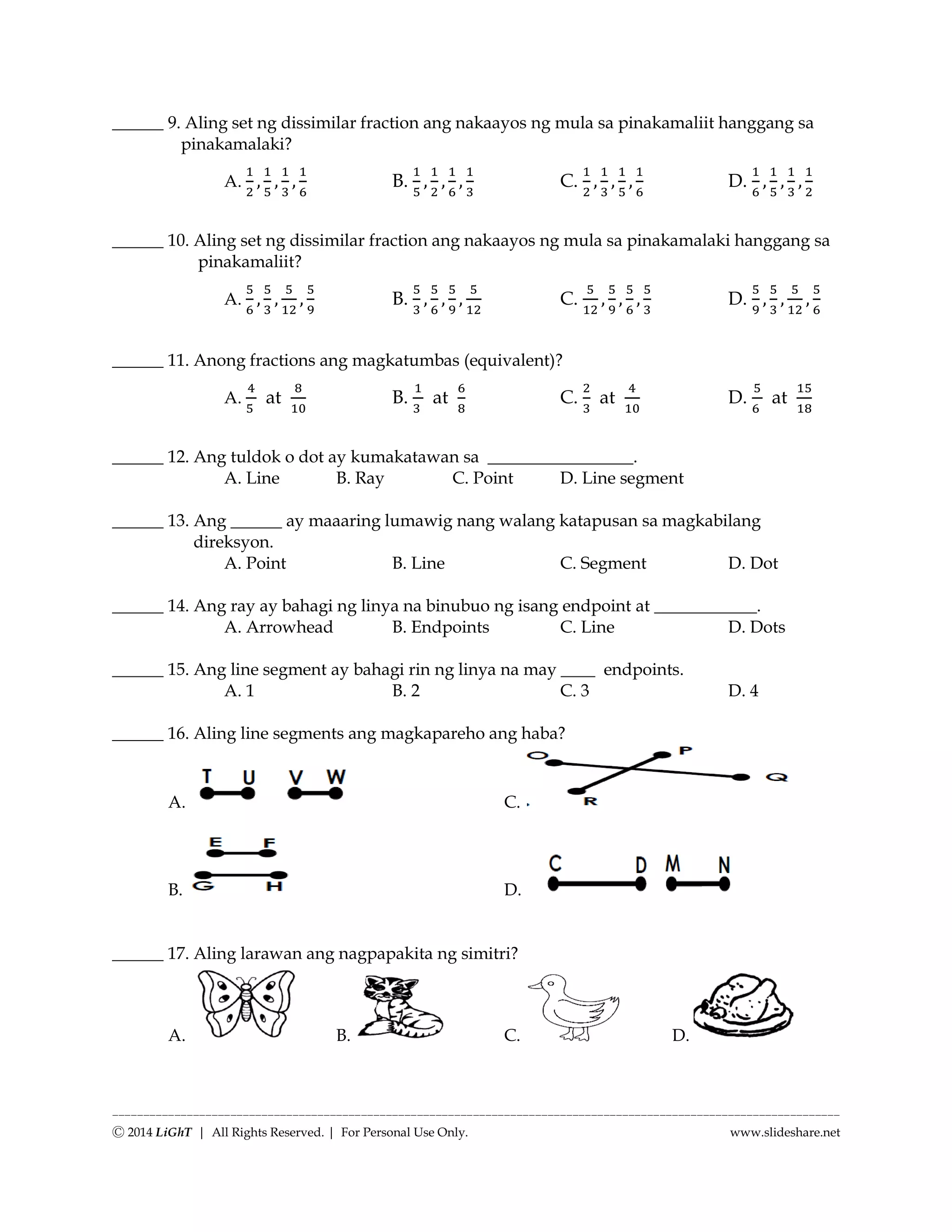 K to 12 Grade 3 MATHEMATICS Ikatlong Markahang Pagsusulit | PDF