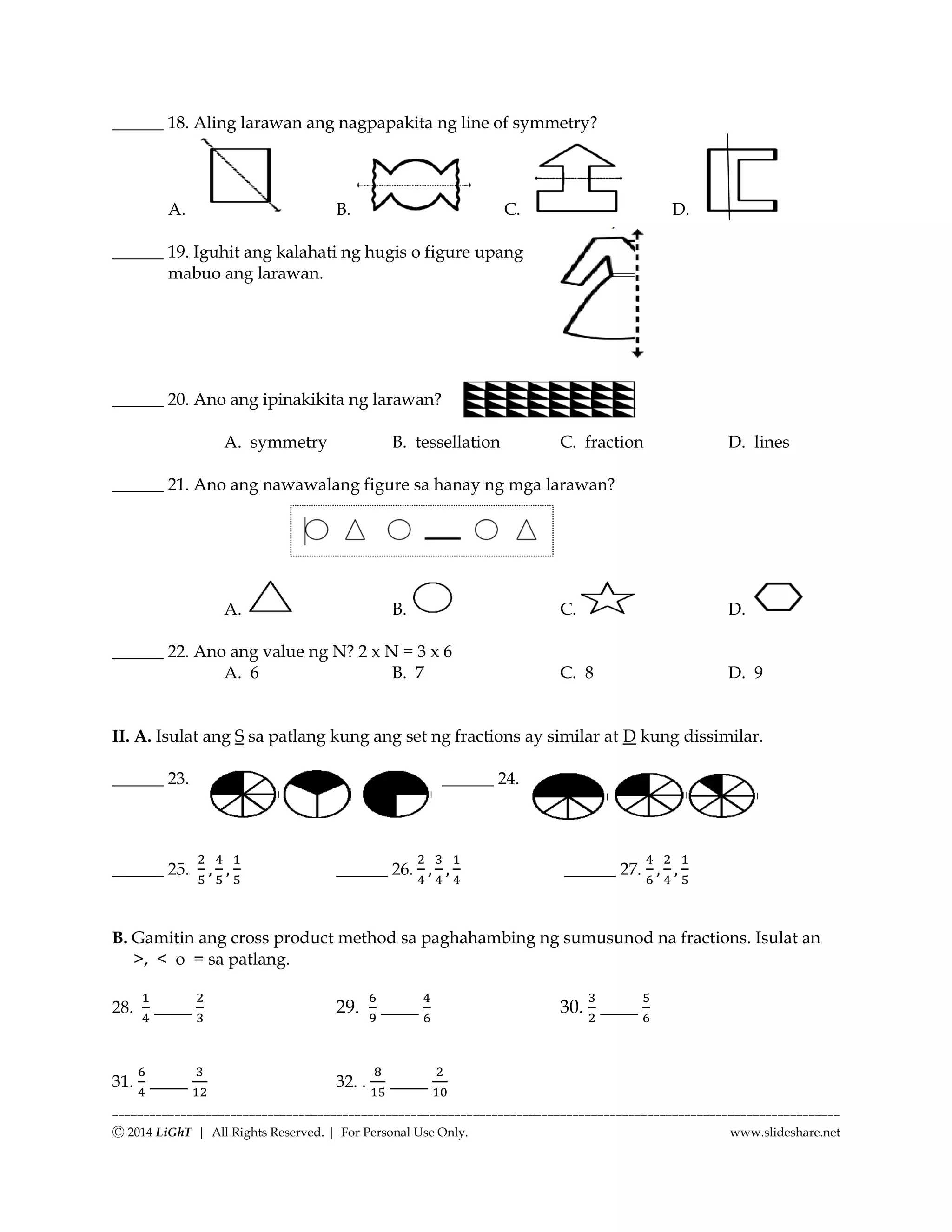 K to 12 Grade 3 MATHEMATICS Ikatlong Markahang Pagsusulit | PDF