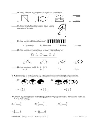 K to 12 Grade 3 MATHEMATICS Ikatlong Markahang Pagsusulit | PDF