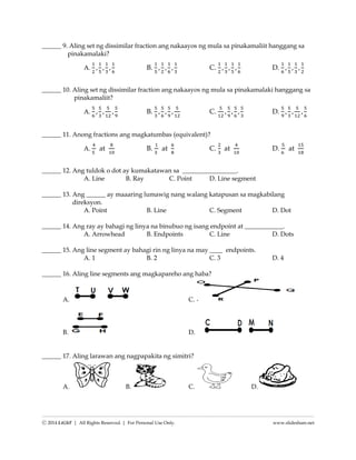 K to 12 Grade 3 MATHEMATICS Ikatlong Markahang Pagsusulit | PDF