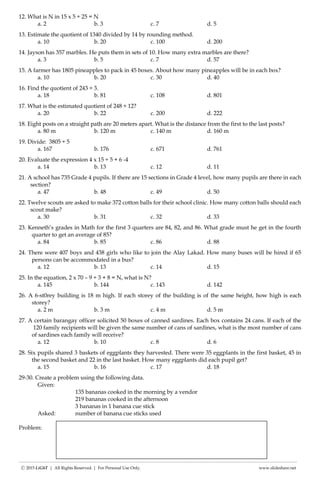 K TO 12 GRADE 4 DIAGNOSTIC / PRE TEST IN MATHEMATICS | PDF
