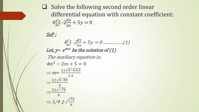 Second order linear diffrential equation with constant coeffecient | PPTX