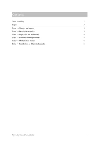 Math studies formula booklet | PDF