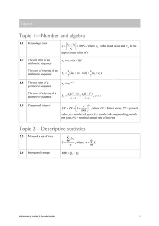 Math studies formula booklet | PDF