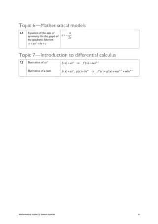Math studies formula booklet | PDF