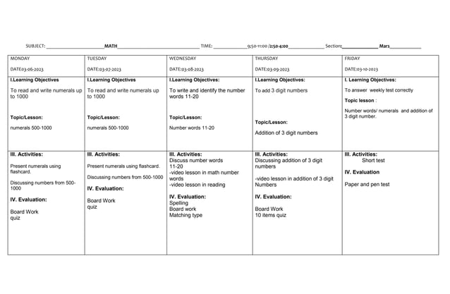 mathematics * document daily log grade 2 | PPT