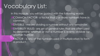 Mastering Divisibility Rules to Find Common Factors in Math | PPTX
