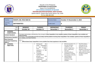 Mathematics 8 Lesson Plan Quarter 1 week 2 | DOCX