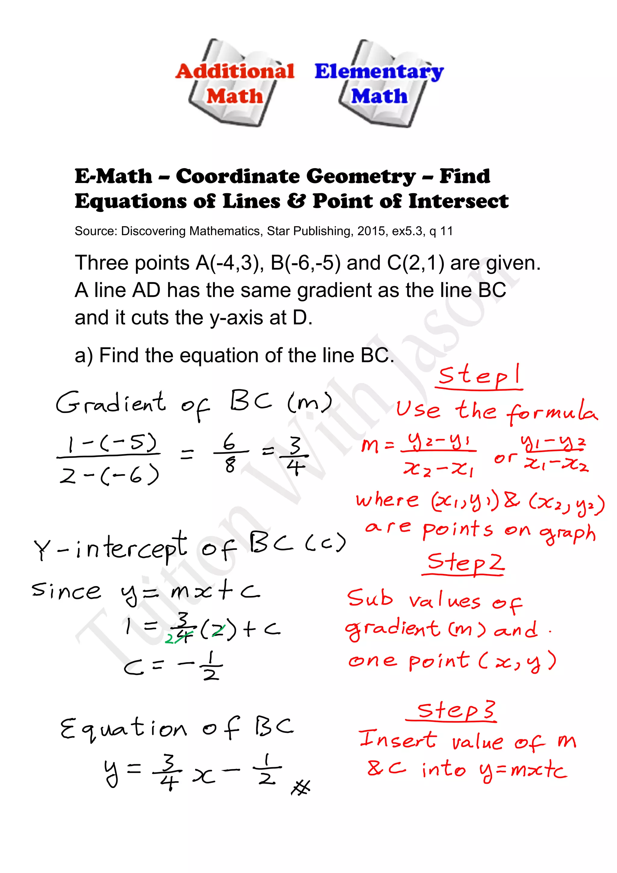 Elementary Math (E-Maths) - Coordinate Geometry-Find the equation of a ...