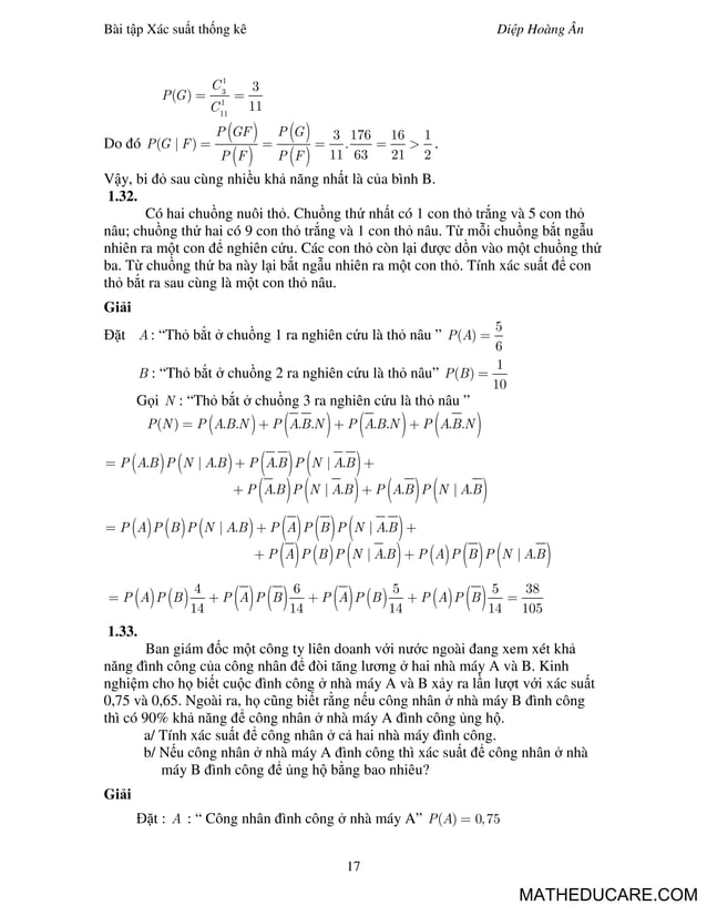 Bài tập xác suất thống kê | PDF