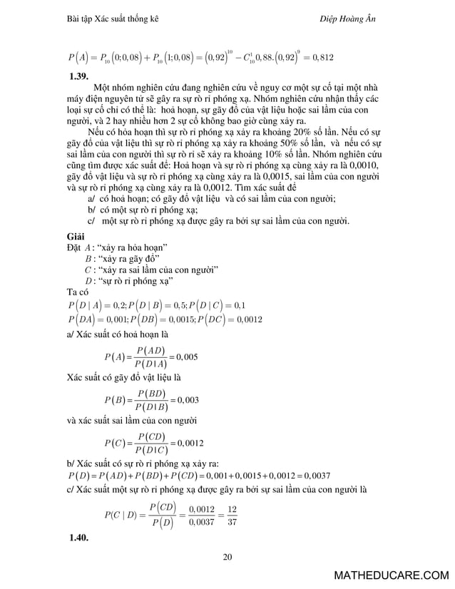 Bài tập xác suất thống kê | PDF