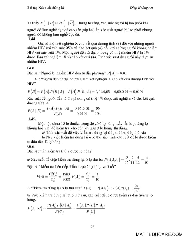 Bài tập xác suất thống kê | PDF