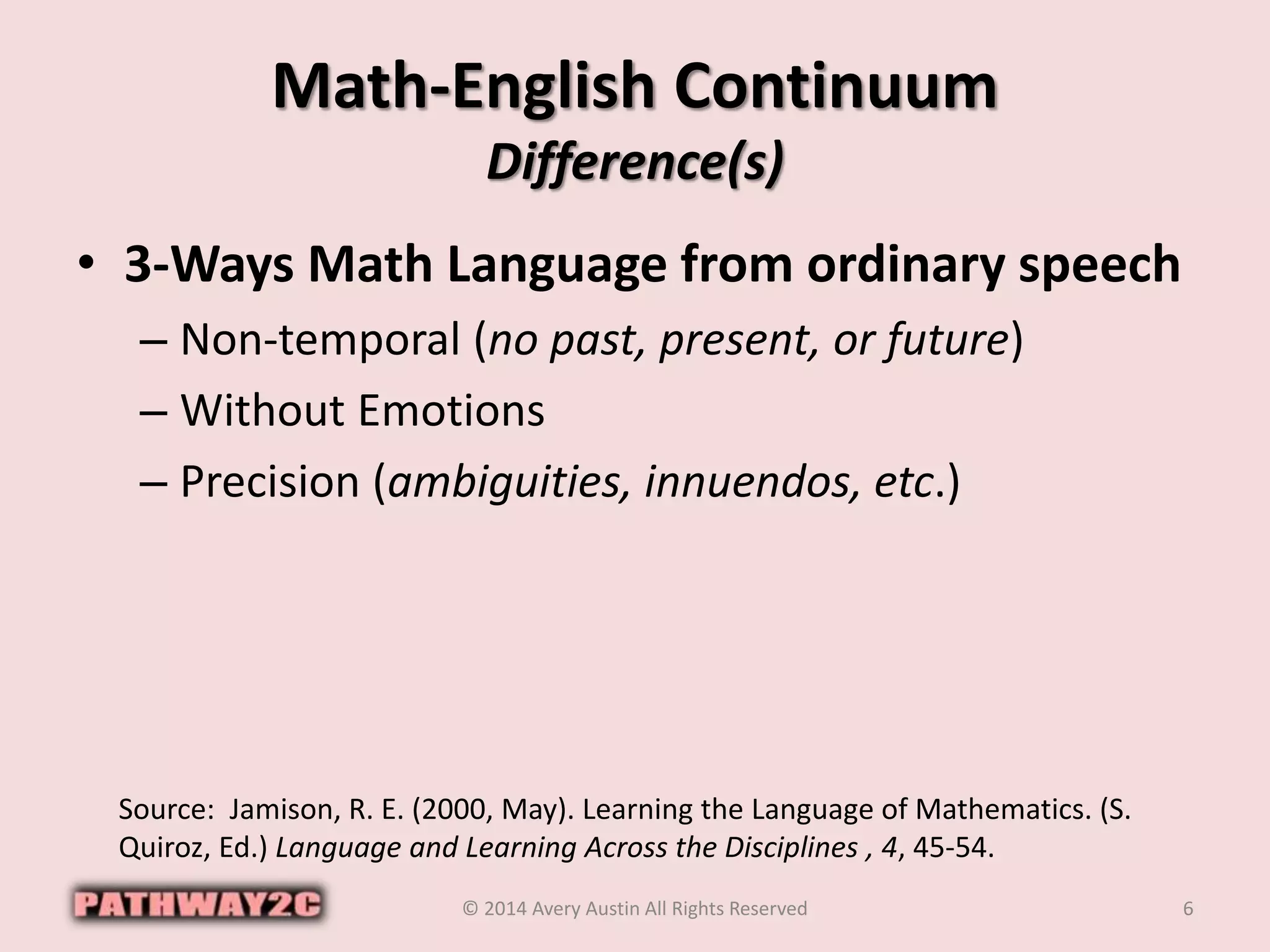 Math-English Continuum - How To Improve Delivery of Algebra Content | PPT