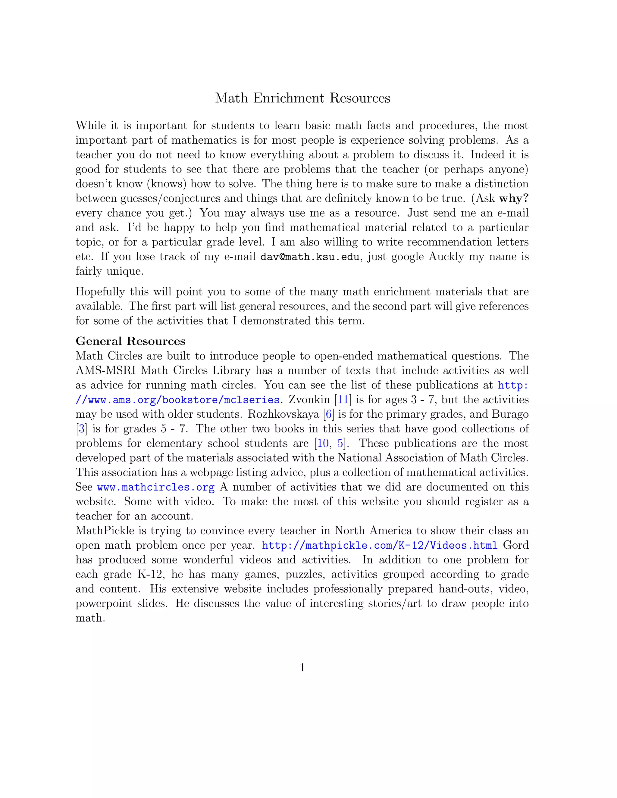 Math enrichment-resources | PDF