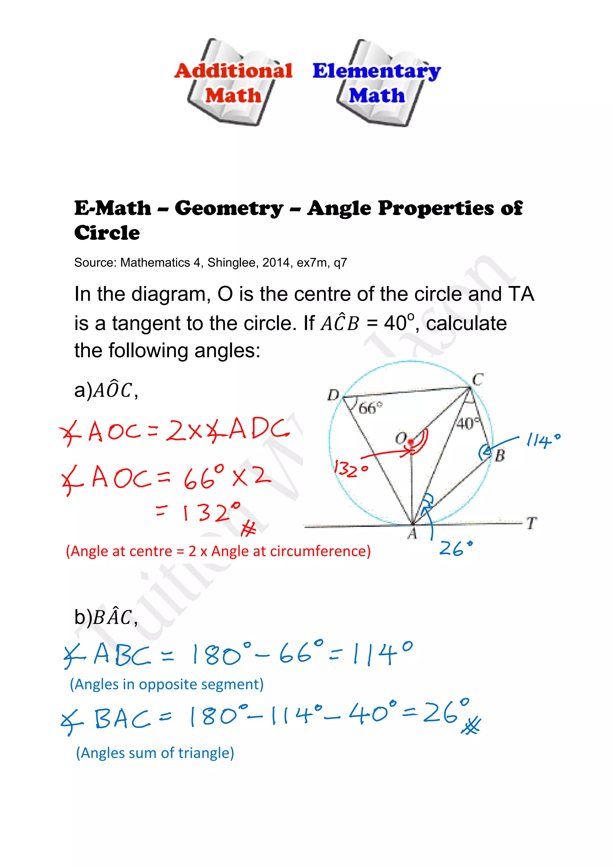 Elementary Math (E-Maths) - Angle Properties of Circle | PDF