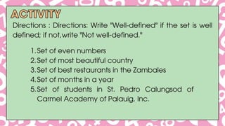 Basic Idea of Sets and How do we write a set | PPTX