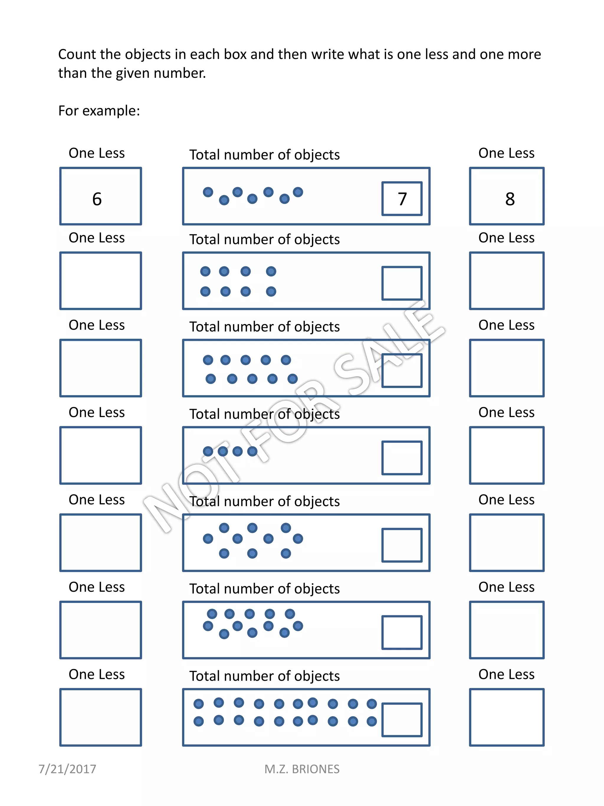 Math1 one more or one less | PDF