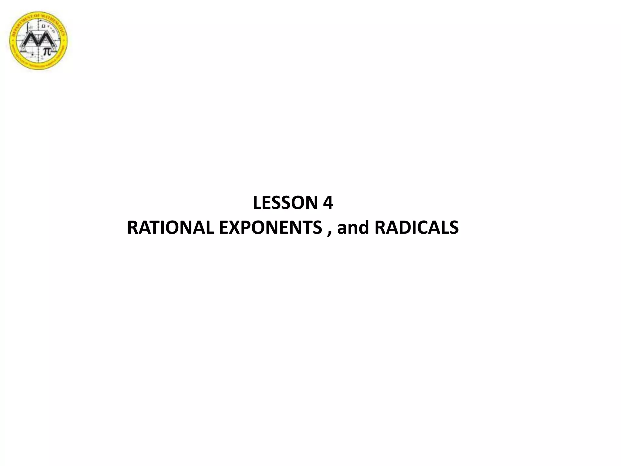 MIT Math Syllabus 10-3 Lesson 4: Rational exponents and radicals | PPTX