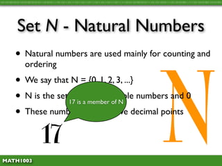 Math1003 1.1 - Sets of Numbers | PDF