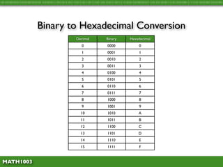 Math1003 1.10 - Binary to Hex Conversion | PDF
