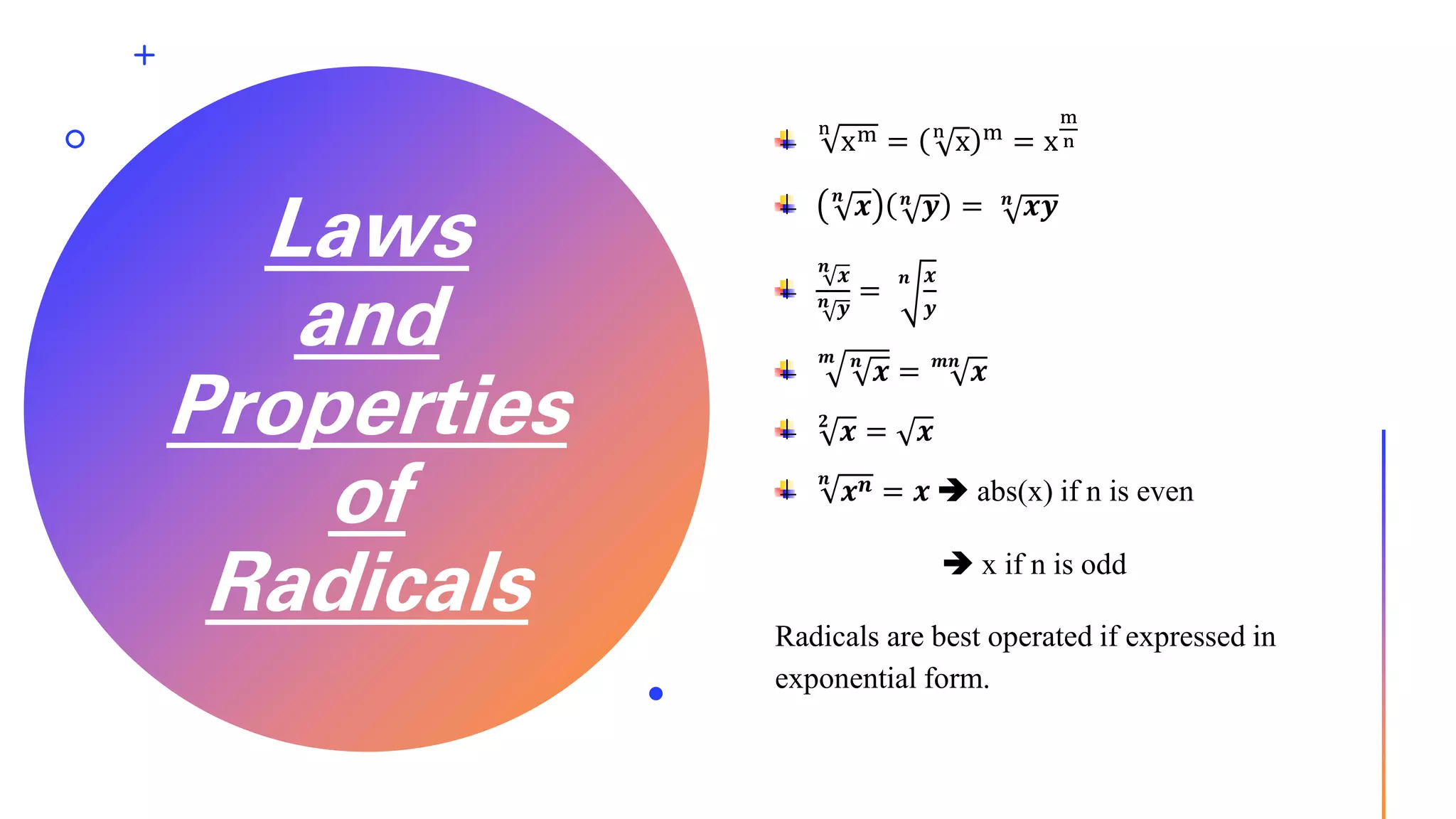 Math101 laws and properties of exponents, radicals, and logarithm | PPT