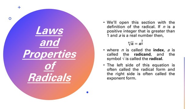 Math101 laws and properties of exponents, radicals, and logarithm | PPT